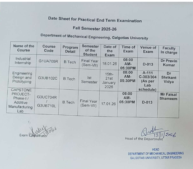 ActiLearn: Practical ETE datesheet-(Sem I,III, Sem V, VII)-DOME | ActiLearn